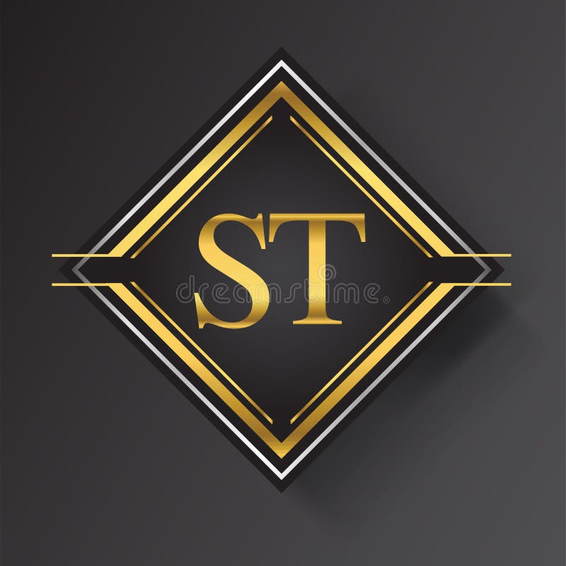 ST Letter Logo in a Square Shape Gold and Silver Colored Geometric ...