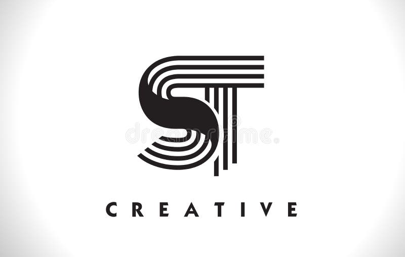 ST Logo Letter with Black Lines Design. Line Letter Vector Illus Stock ...