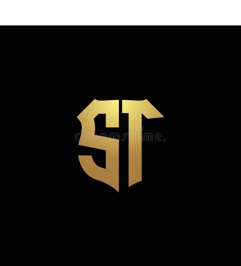 ST Logo Monogram with Gold Colors and Shield Shape Design Template ...