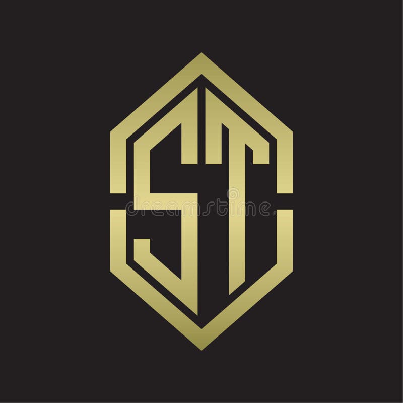 ST Logo Monogram with Hexagon Shape and Outline Slice Style with Gold ...