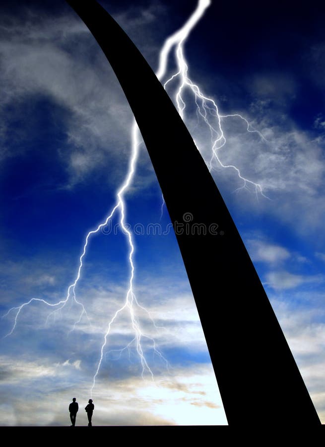 St. Louis Arch with People and Lightning Stock Photo - Image of people ...