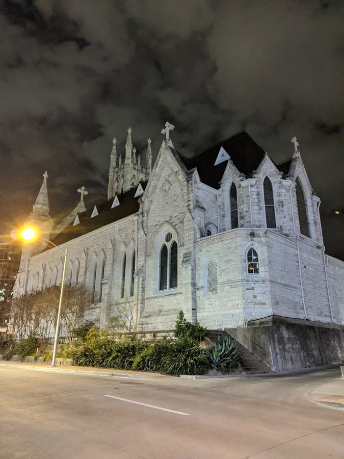 St Mary Cathedral in Austin Texas at Night Stock Image - Image of ...