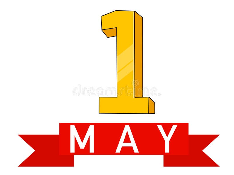 1st of May Banner with 1 Big Golden Color on a White Background Stock ...