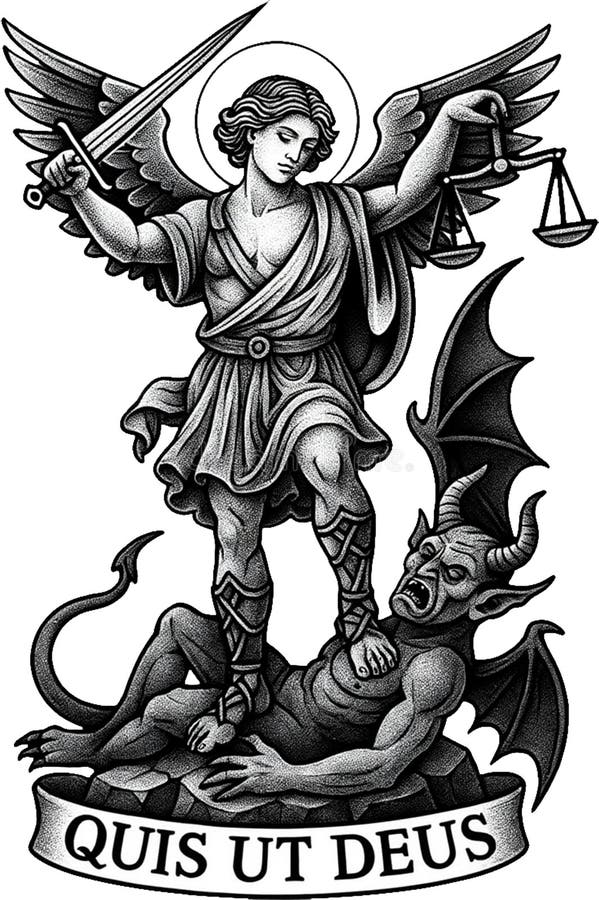 Archangel Michael Defeating Satan Stock Illustrations – 12 Archangel Michael Defeating Satan ...
