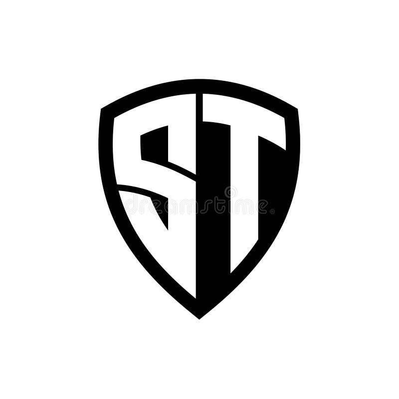 ST Monogram Logo with Bold Letters Shield Shape with Black and White ...