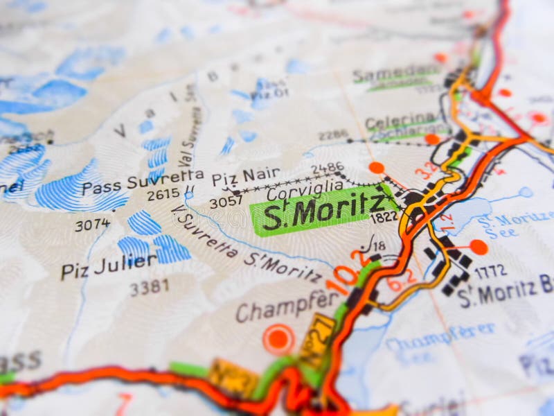 St. Moritz City Over a Road Map SWISS Stock Photo - Image of area ...