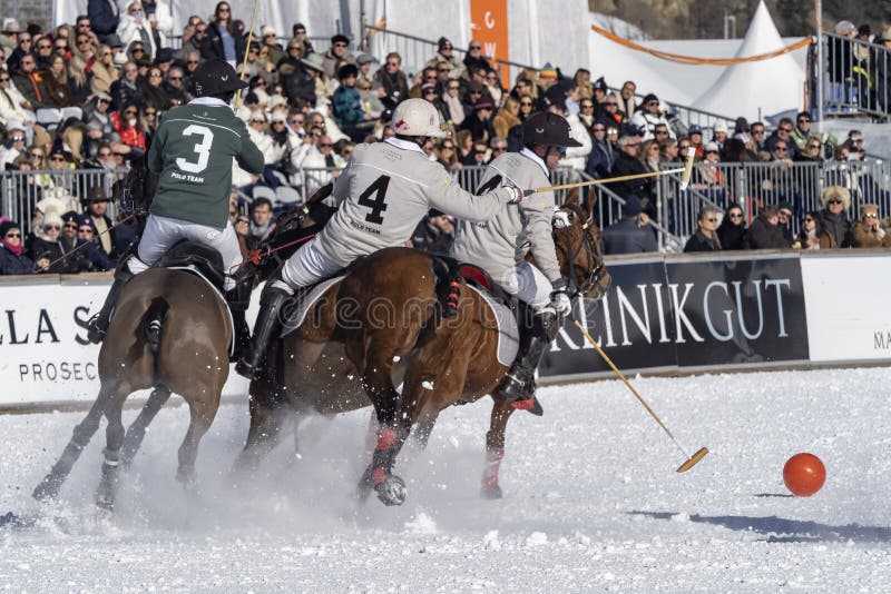 St. Moritz - January 29, 2023: Game Actions at the Snow Polo World Cup ...