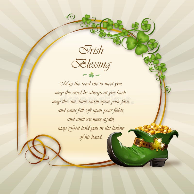March 17th Saint Patrick`s Day Irish Blessing with Celtic Harp Stock ...