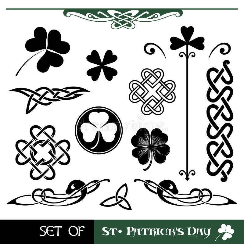 St. Patrick Design. Set of Clover, Celtic Pattern and Knot-work. Irish ...