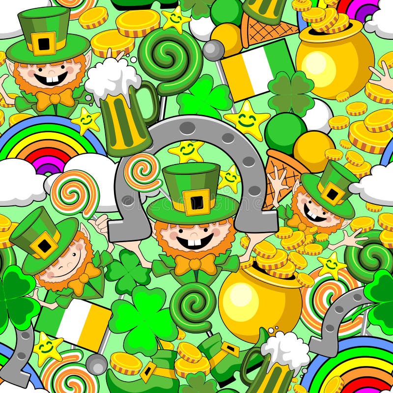 St Patrick Doodles Seamless Pattern Vector Design Stock Vector - Illustration of beermug, design ...