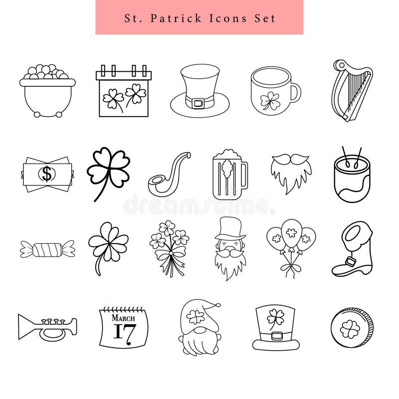 St. Patrick Icons Line Art Design Element Stock Illustration ...