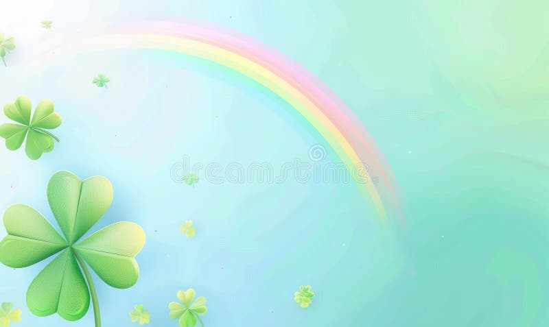 St. Patrick S Day Background with Clover Leaves and Rainbow Stock ...