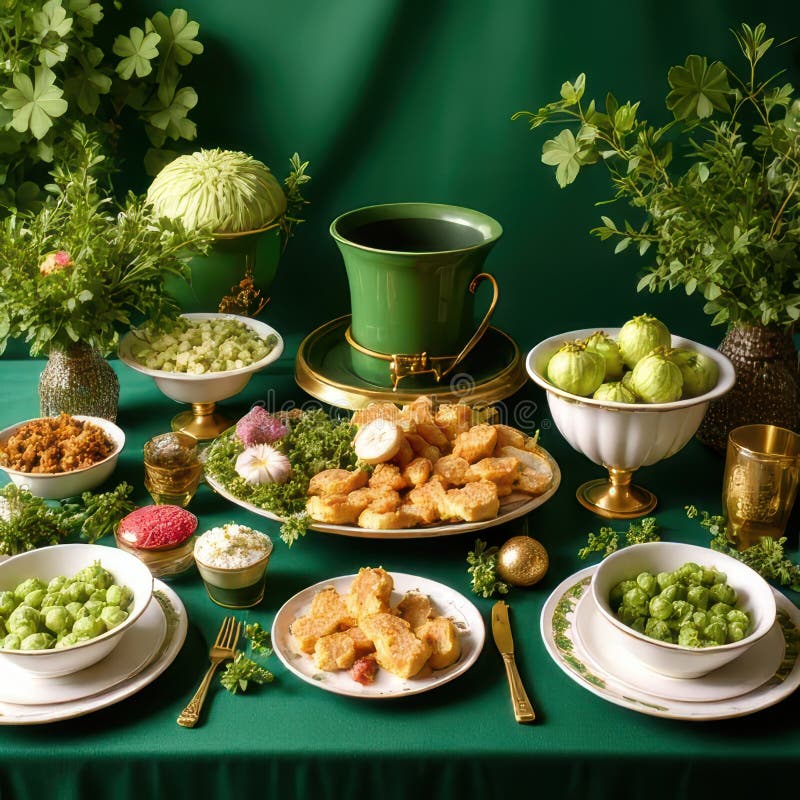St. Patrick S Day Celebration Table Setting with Festive Food Displays ...