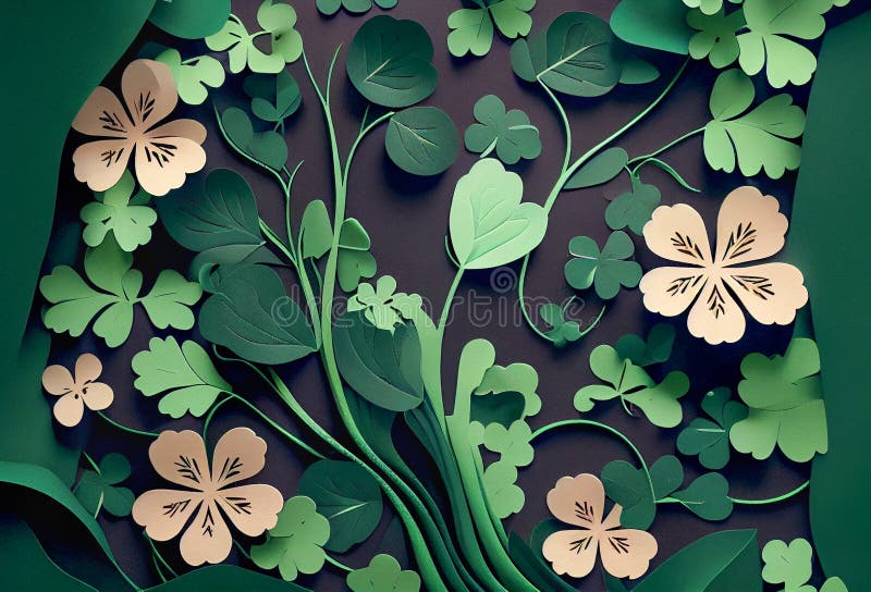 St. Patrick`s Day Clover Cut Paper Border Background - Generative AI ...