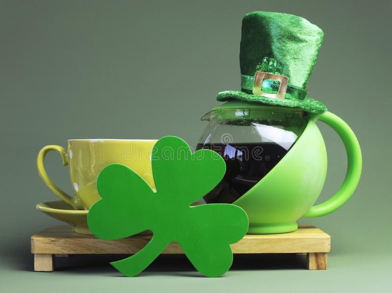 St Patrick S Day Coffee Break with Leprechaun Hat Stock Image - Image ...