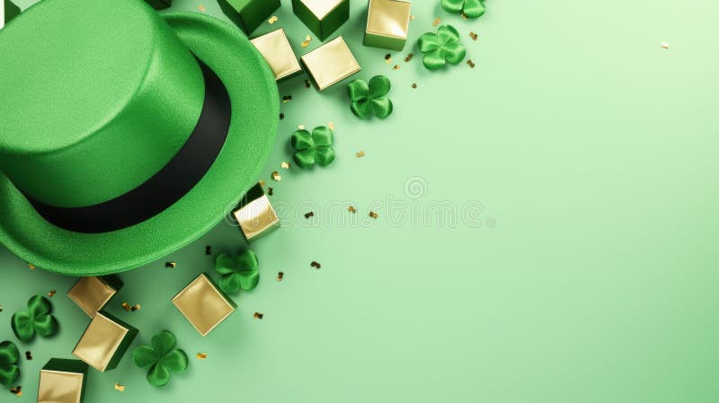St Patrick S Day Concept Hat, Gift Boxes, Gold Decor Background Top ...