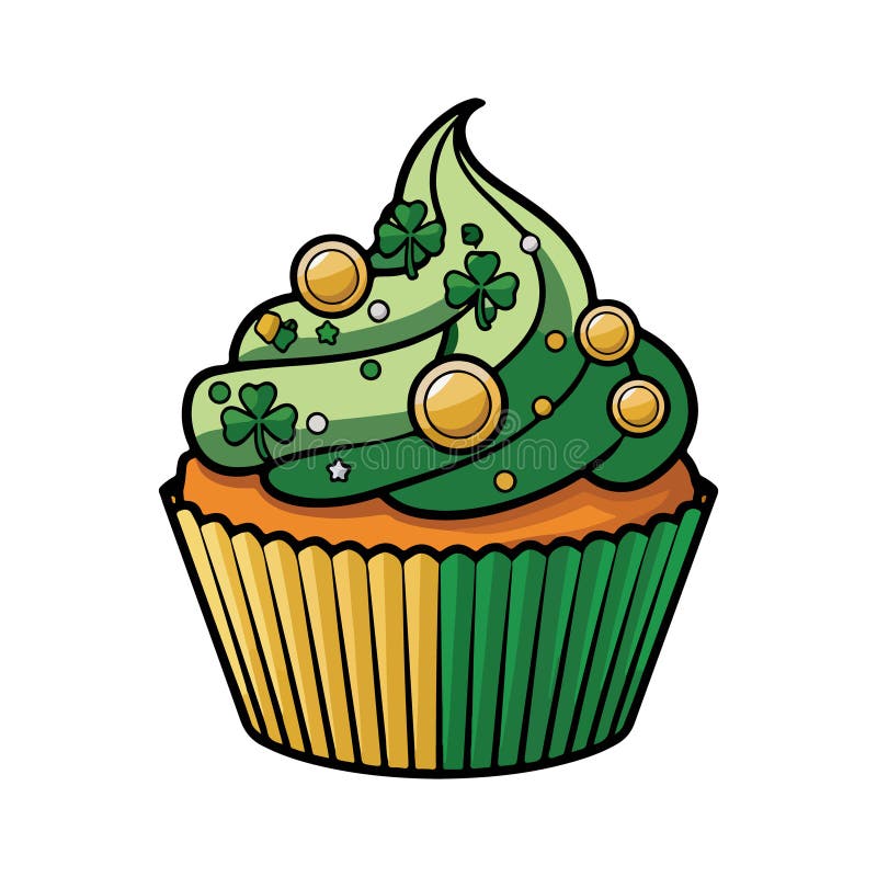 St. Patrick S Day Cupcake Clipart Vector with Shamrocks Stock ...