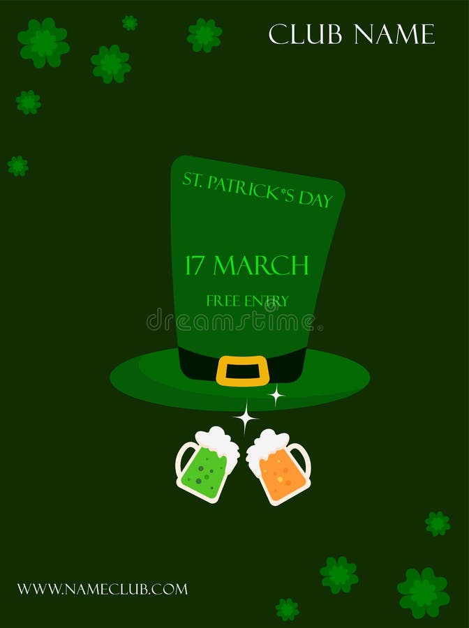 St. Patrick S Day Party Flyer with Clover, Hat and Beer.Vector ...