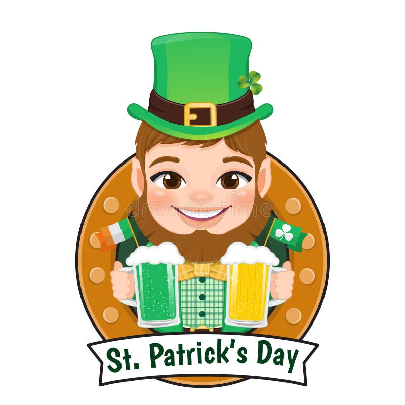 St. Patrick S Day Logo Design with Leprechaun, Irish Man with Beer. St ...