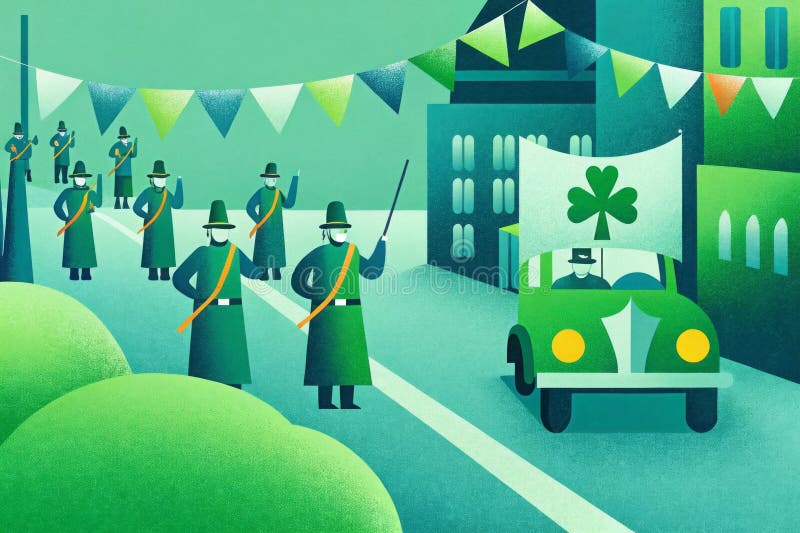 St. Patrick S Day Parade with Green Decorations and Shamrock Adorned ...