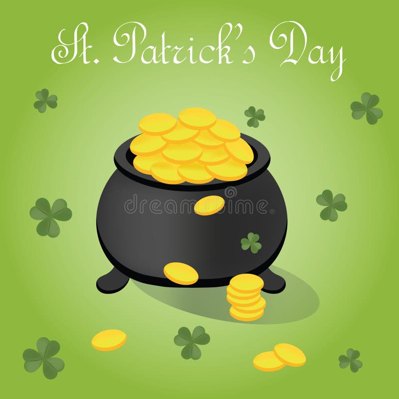 St Patrick S Day Poster with Pot of Gold Coins. Vector Illustration ...