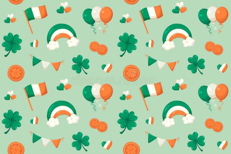 St. Patrick S Day Seamless Pattern on Pastel Green Background Stock ...
