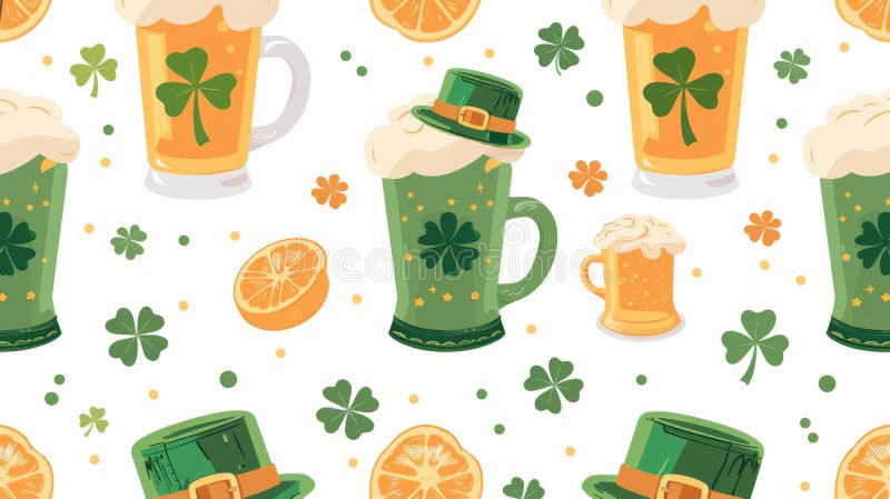 St. Patrick S Day Seamless Pattern with Shamrocks and Festive Hats ...