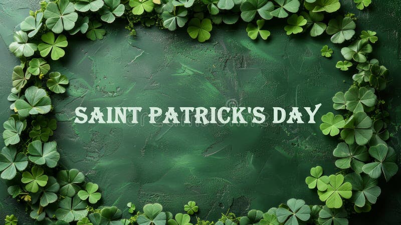 St. Patrick S Day Text on Green Background with Clover Leaves Stock ...