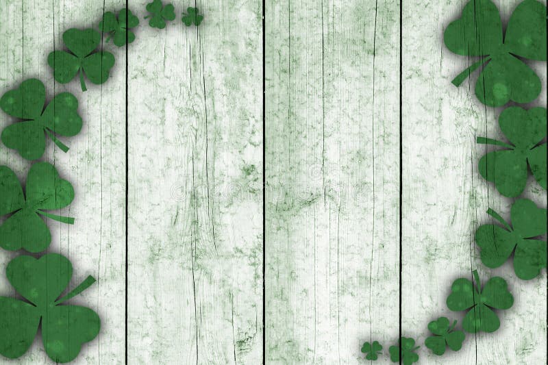 St Patricks Day Background Shamrocks Over A Light Green Wood