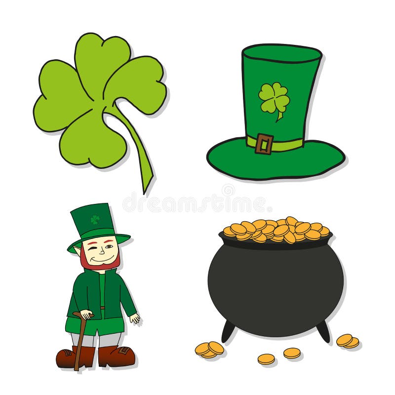 St Patricks Day Icons Leprechaun Leprechauns Hat Pot Of Gold And