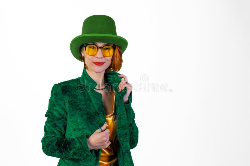 St. Patricks Day Leprechaun Model Woman on White Stock Image - Image of ...
