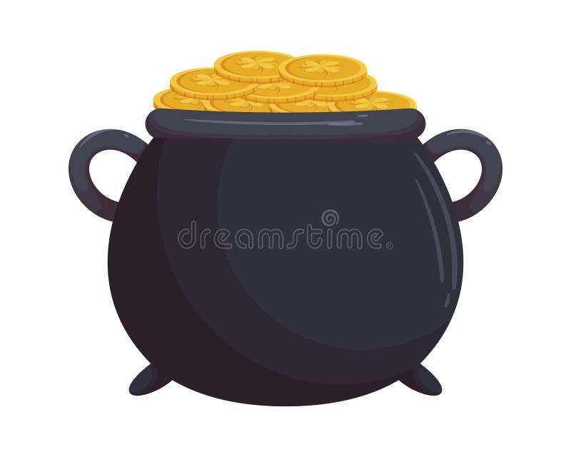 St. Patricks Day Leprechaun Pot or Cauldron with Gold Coins. Stock ...