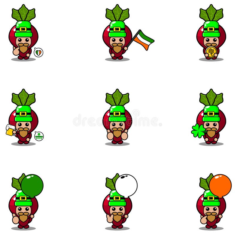 St Patricks Radish Vegetable Bundle Set Stock Vector - Illustration of ...