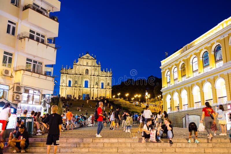 St. Paul Cathedral Ruin in Macau at Night Editorial Image - Image of ...