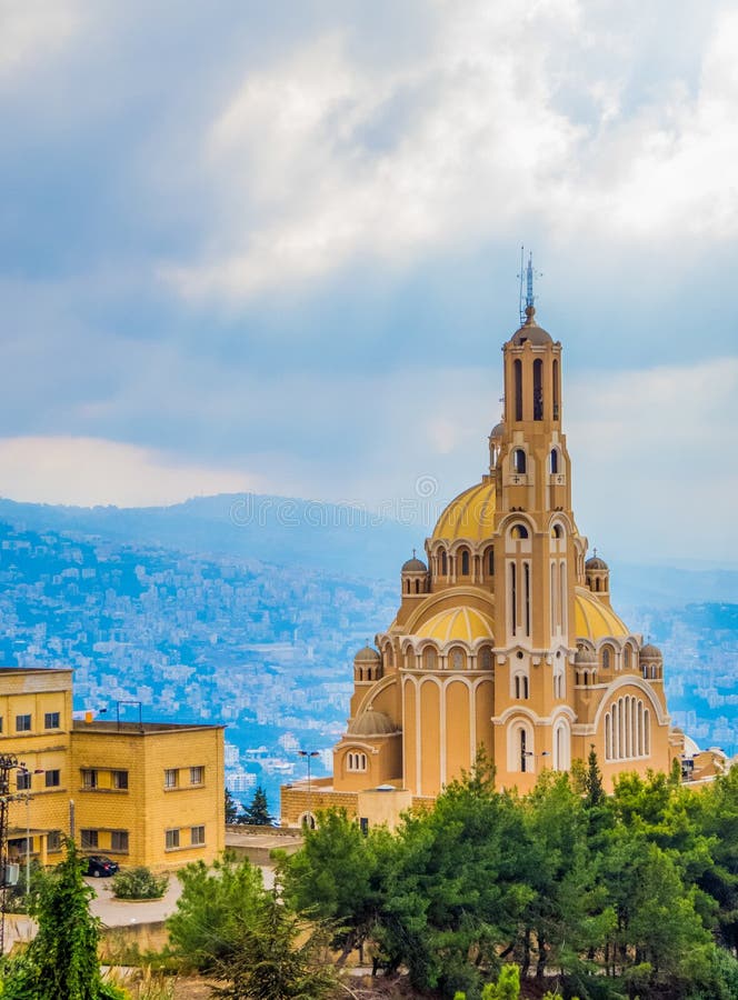 St. Paul`s Cathedral in Harissa, Lebanon Stock Photo - Image of mount ...