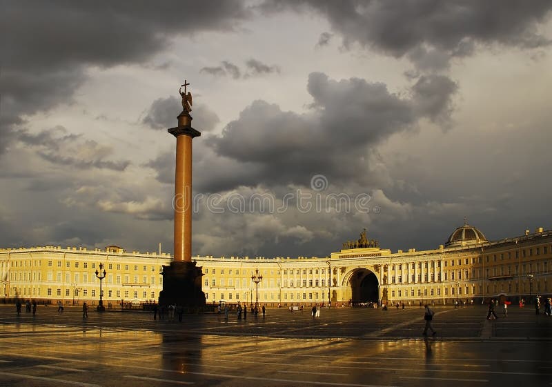 Alexander Column on Palace Square in St. Petersburg in Russia Stock ...