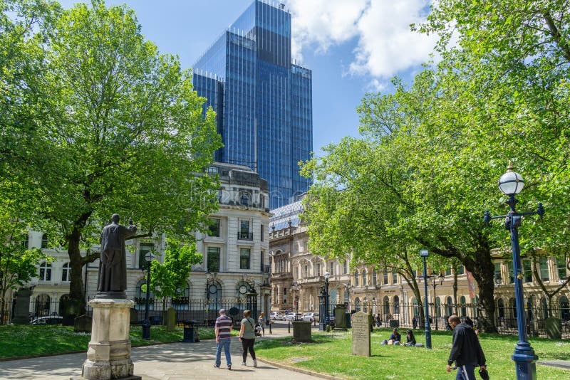St Phillips Cathedral Gardens and Large Glass Tower in Birmingham ...