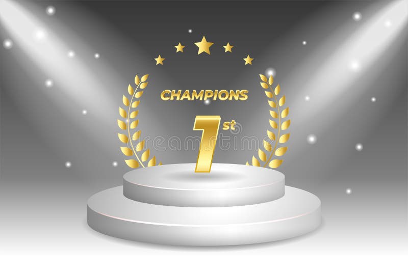 1st Places Winner. Golden Award Trophy with Laurel Wreath Stock Vector ...