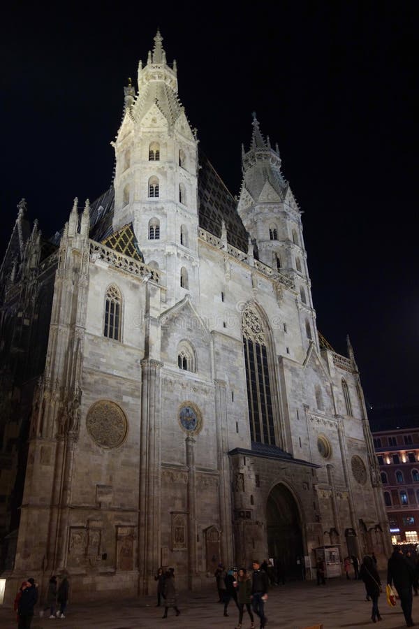 St Stephan Cathedral at Night in Vienna Editorial Stock Photo - Image ...