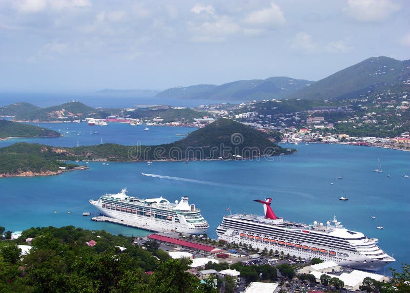 Cruise Ships in St. Thomas, Caribbean Stock Photo - Image of cruise ...