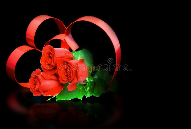 St. Valentine Day. Two Hearts, Red Roses. Stock Image - Image of ...