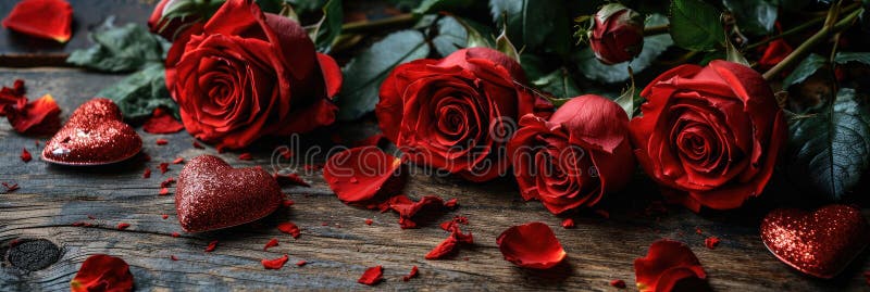 St Valentine S Banner Panoramic Header of Red Hearts and Roses Stock ...