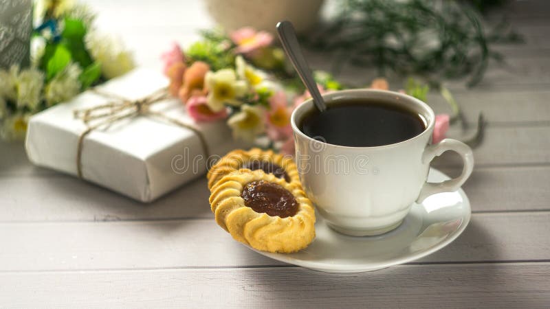 St Valentine`s Breakfast with Coffee and Cookies Stock Photo - Image of ...