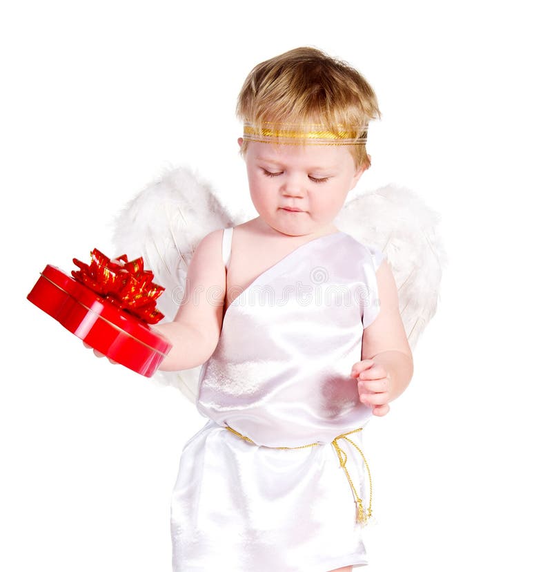 St. Valentine S Day Angel Boy with Gift Stock Photo - Image of holiday ...