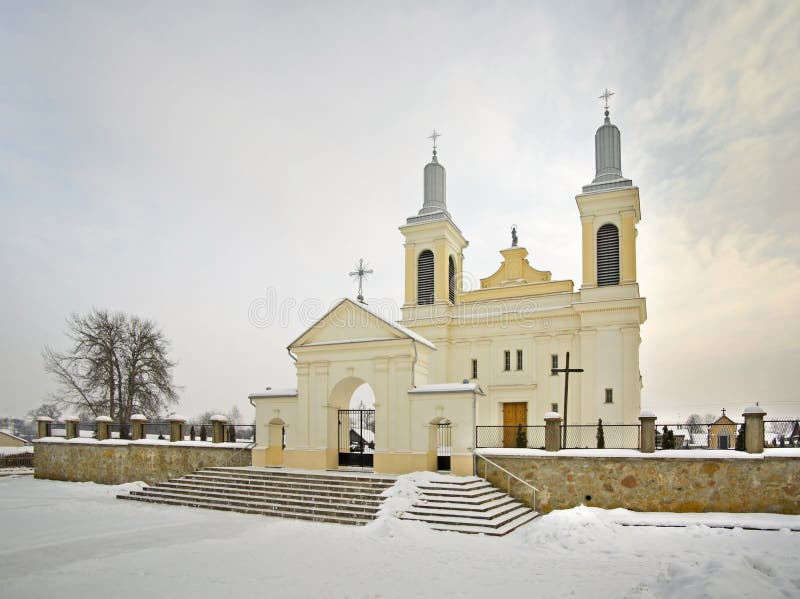 St. Wenceslaus Catholic Church in Vawkavysk Stock Photo - Image of snow ...