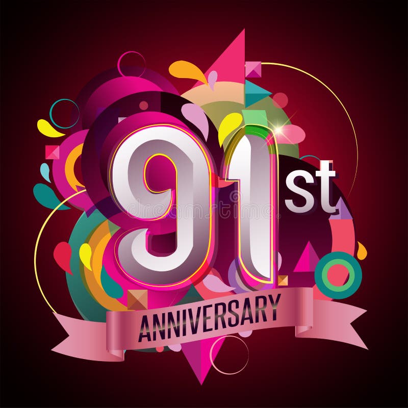 91st Years Anniversary Logo, Blue Colored Vector Design on White ...