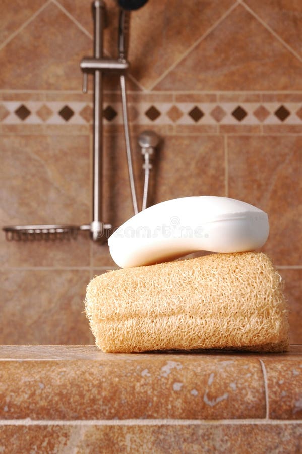 Stab Der Seife Auf Luffa in Der Modernen Dusche Stockbild - Bild von ...