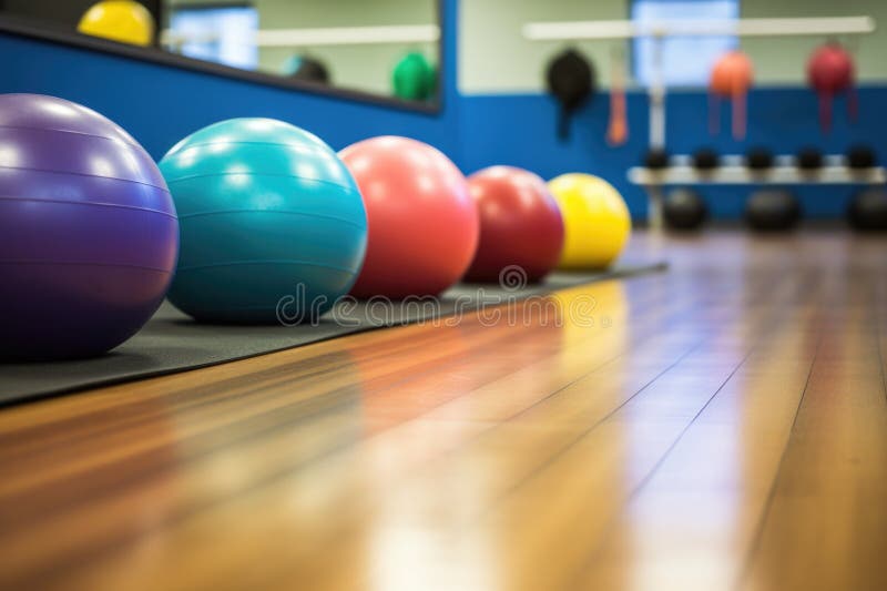 Stability Balls in a Row, Ready for a Core Workout Stock Illustration ...