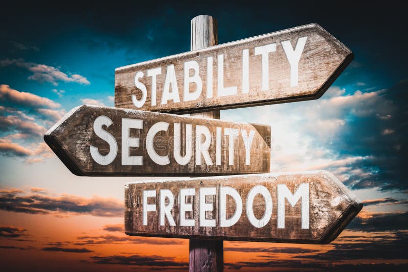 Stability, Security, Freedom - Wooden Signpost, Roadsign with Three ...