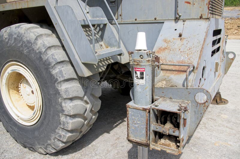 Warning Label on an Outrigger Stabilizer for Heavy Equipment Stock ...
